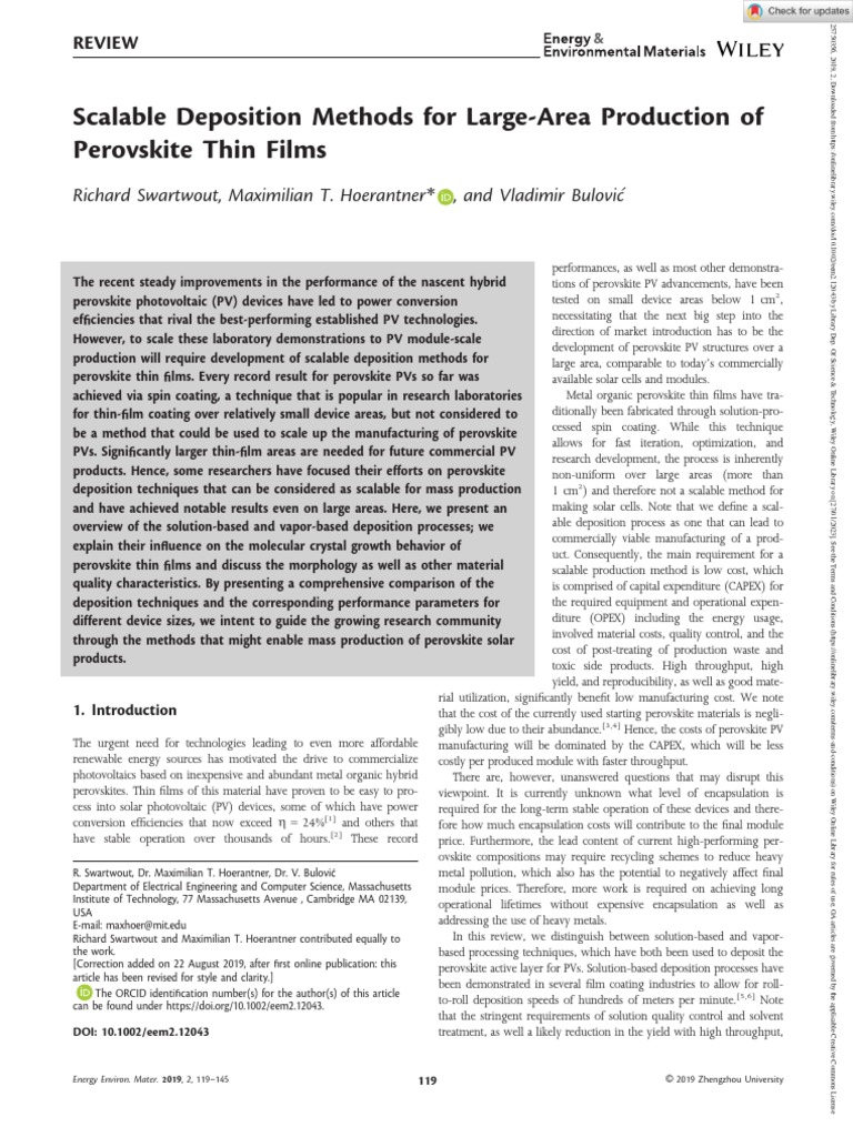 Scalable Deposition Methods For Large-Area Production Ofperovskite Thin Films | PDF