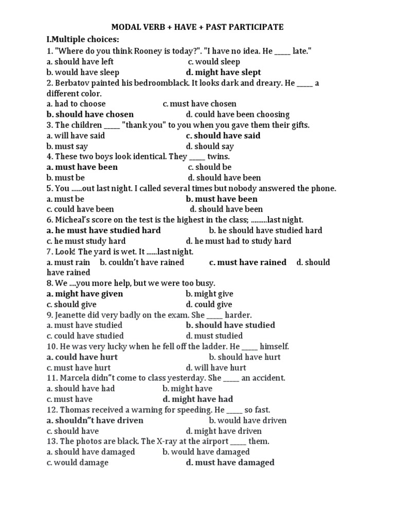 Modal Verbs: Past Participle Exercises | PDF
