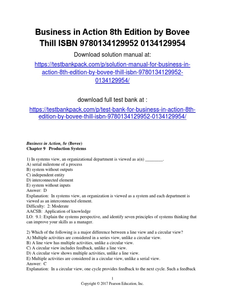Business in Action 8th Edition Bovee Test Bank 1 | PDF | Career ...