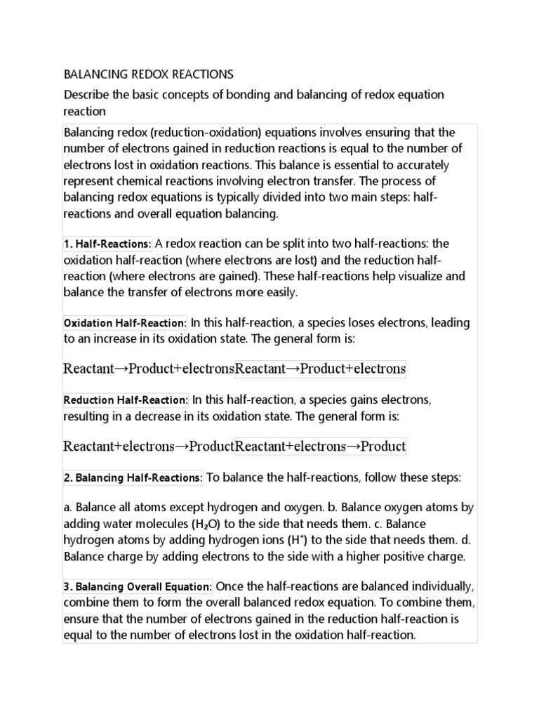Balancing Redox Reactions Explained | PDF | Redox | Chemical Reactions