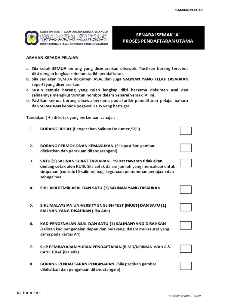 Borang Pendaftaran Pelajar Baharu | PDF