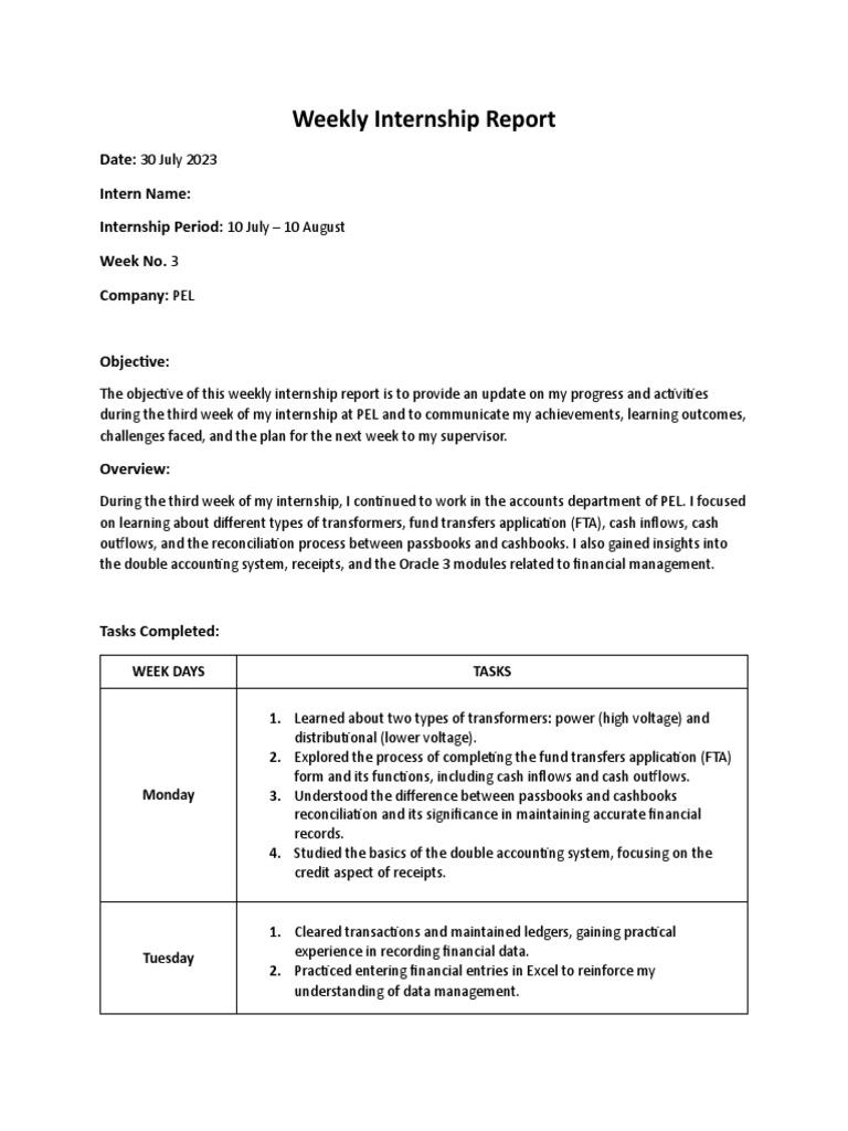 Weekly Internship Report of Week 3 | PDF