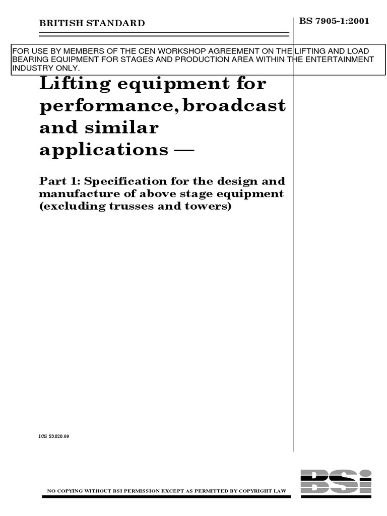 BS 7905-1 - 2001 Design of Lifting Equipment For Performance - Stage ...