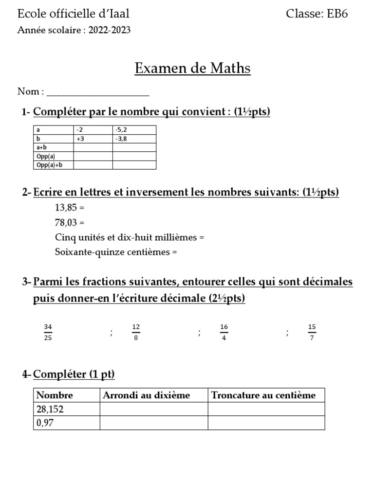 EB6 6eme Math 2023 | PDF
