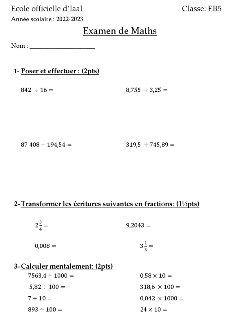 EB5 CM2 Math 2023 | PDF