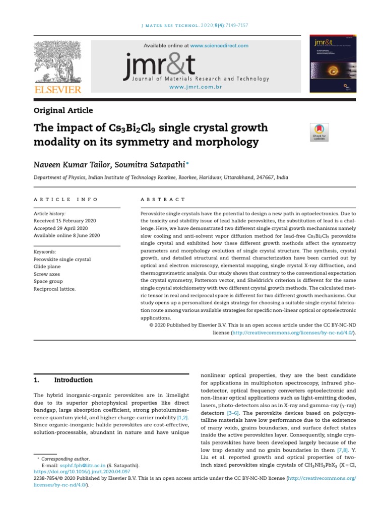 The Impact of Cs3Bi2I9 Single Crytal Growth Modality On Its Symmetry ...