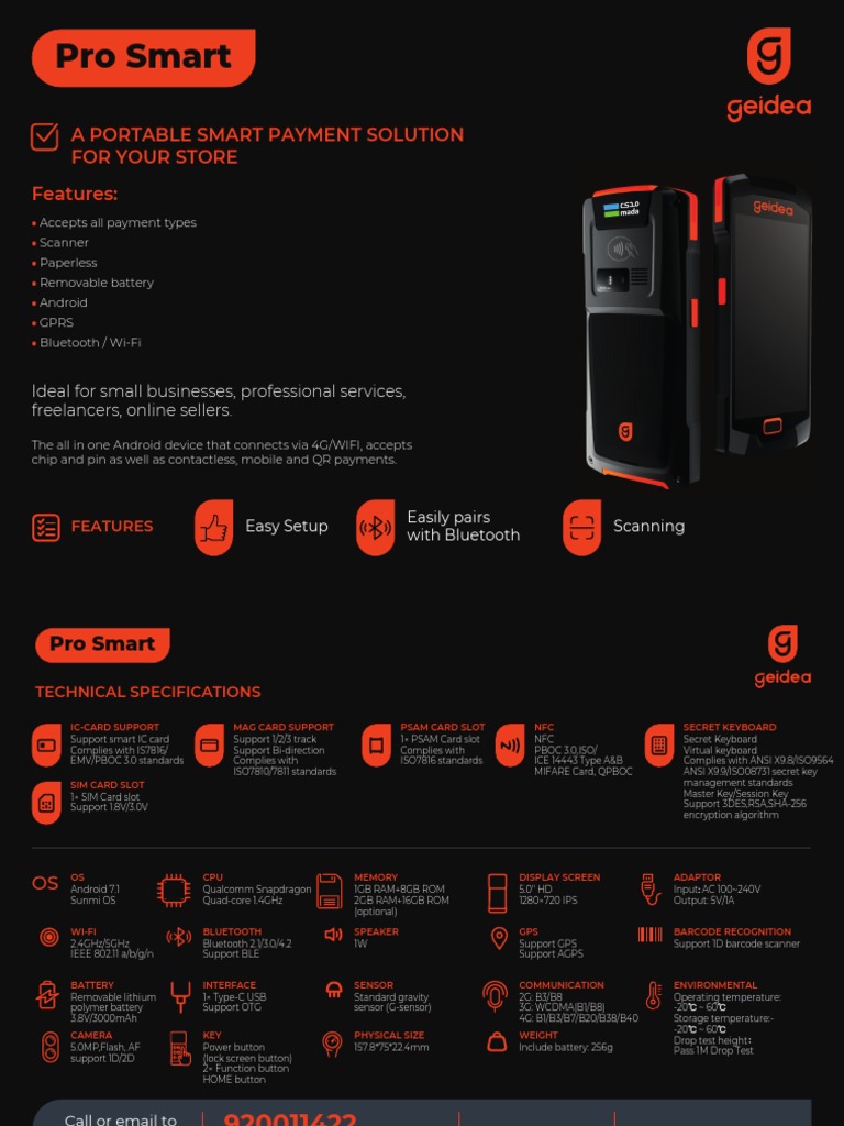 Geidea Flyer Pro Smart1 Final | PDF | Smart Card | Bluetooth