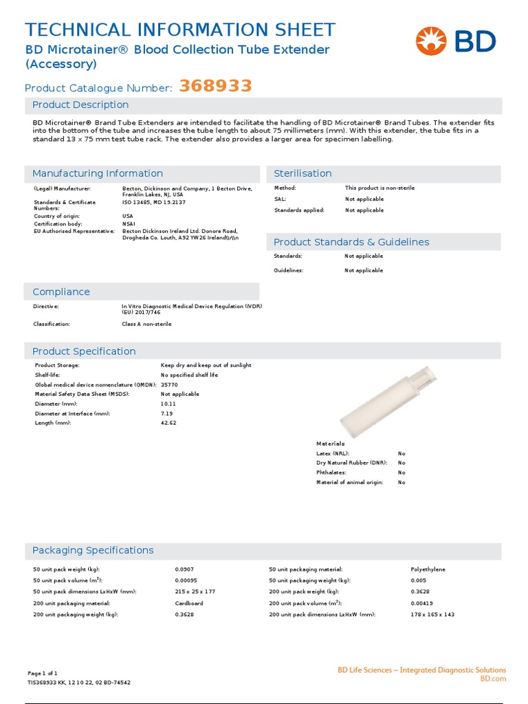 Technical Information Sheet: BD Microtainer® Blood Collection Tube ...