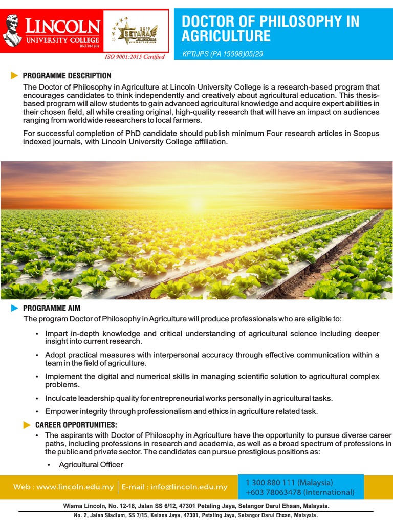 Doctor of Philosophy in Agriculture | PDF | Academic Degree | Doctorate