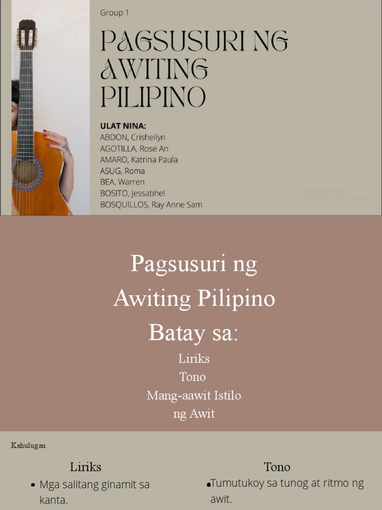 Sem Finals Pagsusuri NG Awiting Pilipino Group 1 PDF | PDF