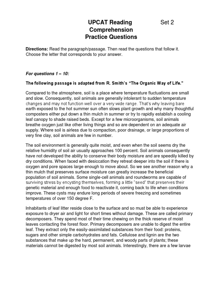 UPCAT Reading Comprehension Practice Questions Set 2 | PDF | Science ...