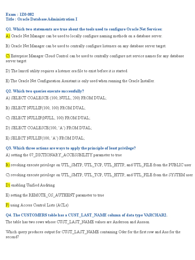 1z0-082 - Question Oracle | PDF 1z0-082 - Question Oracle | PDF