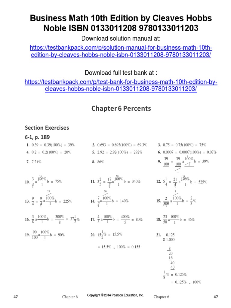 Business Math 10th Edition Cleaves Solutions Manual 1 | PDF