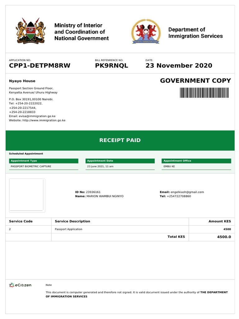 Cpp1 Detpm8rw Immigration Receipt | PDF