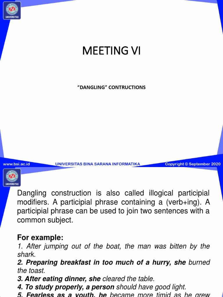 Meeting Vi: "Dangling" Contructions | PDF