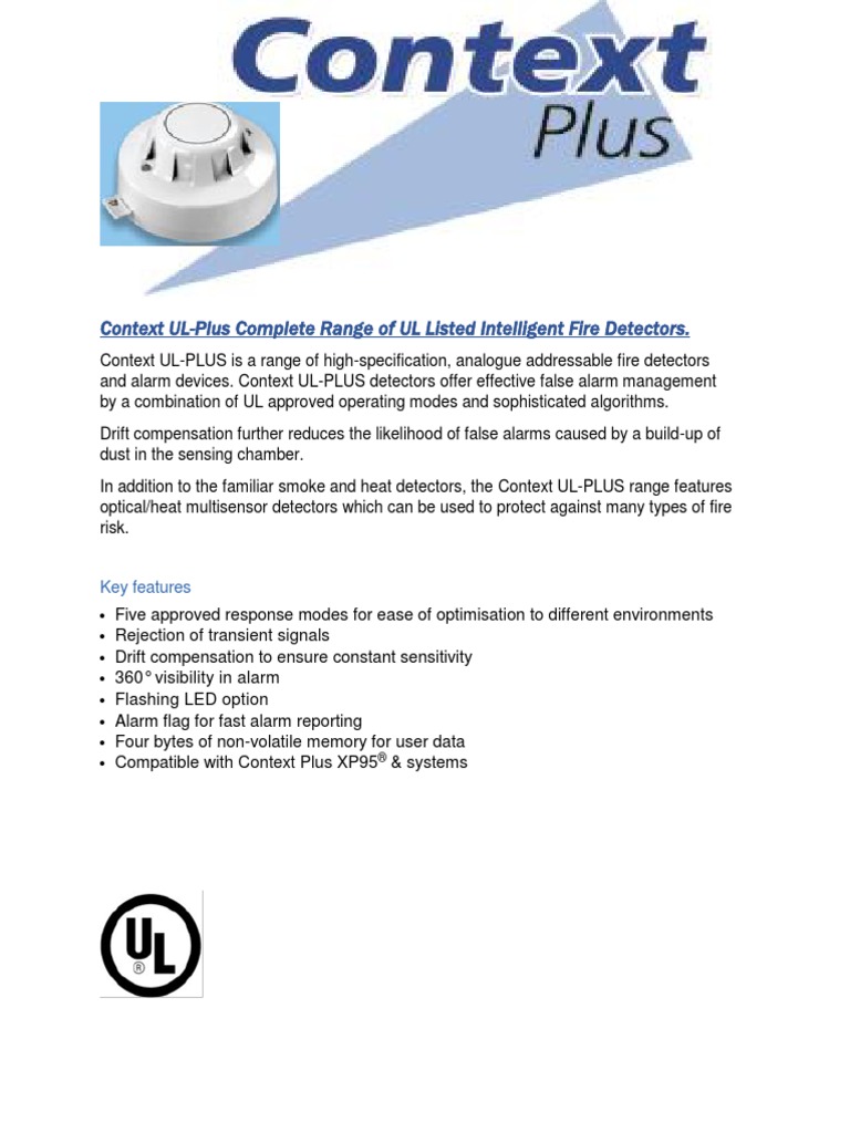 Context Plus Ul Listed Addr Detectors Technical Data Pdf