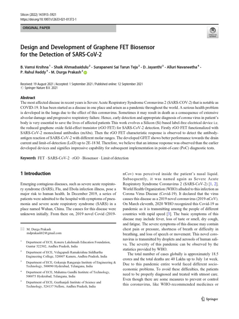 Design and Development of Graphene Fet Biosensor For The Detection of Sars-Cov-2 | PDF ...