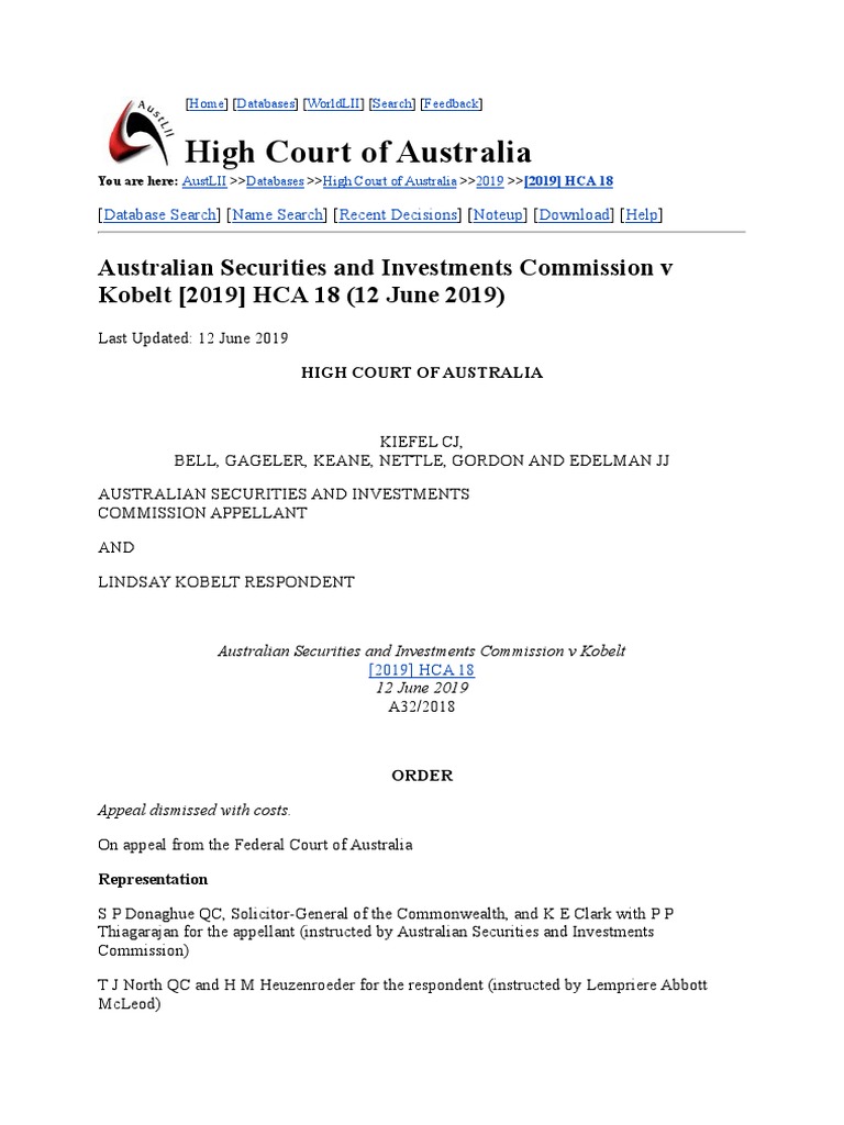 ASIC V Kobelt | PDF | Business