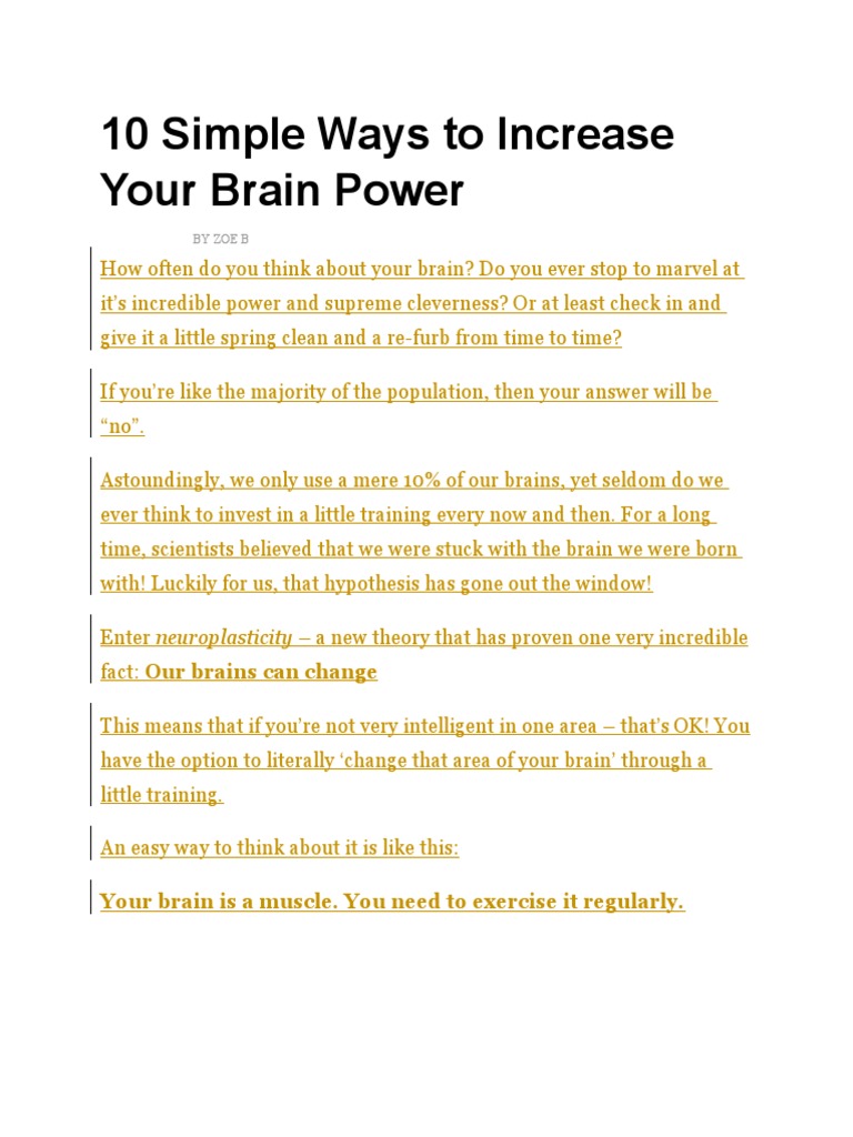 10 Simple Ways To Increase Your Brain Power | PDF | Brain | Curiosity