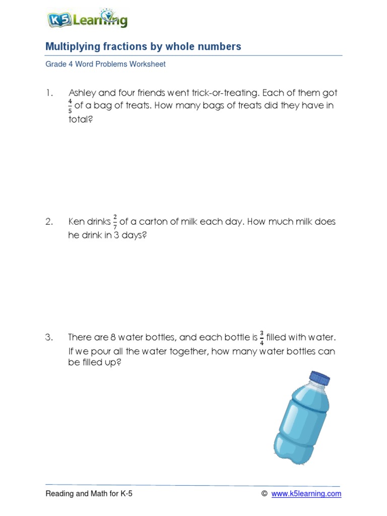 Multiplying Fractions by Whole Numbers Word Problems Worksheet | PDF