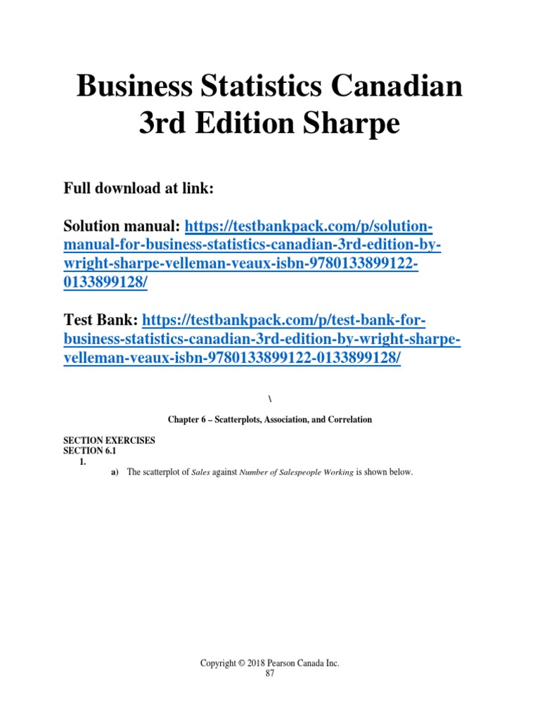 Business Statistics Canadian 3rd Edition Sharpe Solutions Manual 1 ...