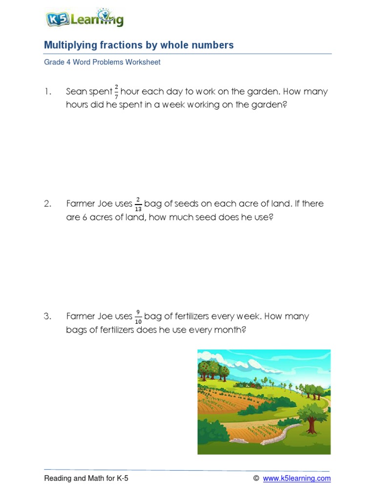 Multiplying Fractions by Whole Numbers Word Problems Worksheet2 | PDF
