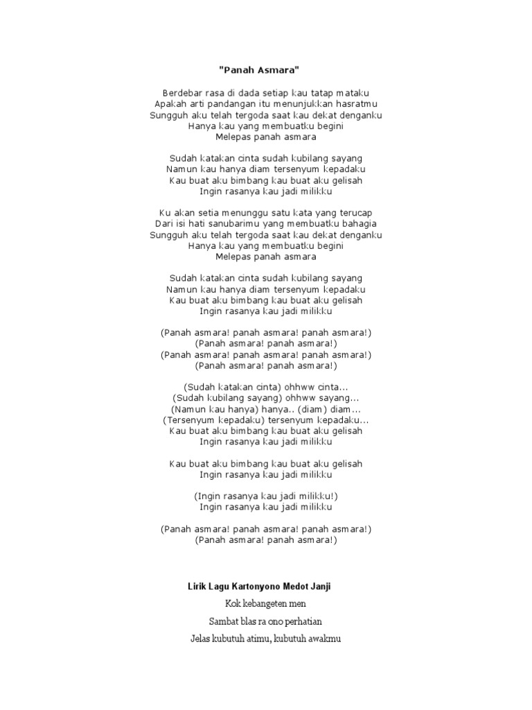 Lirik Lagu Cinta dan Kerinduan | PDF