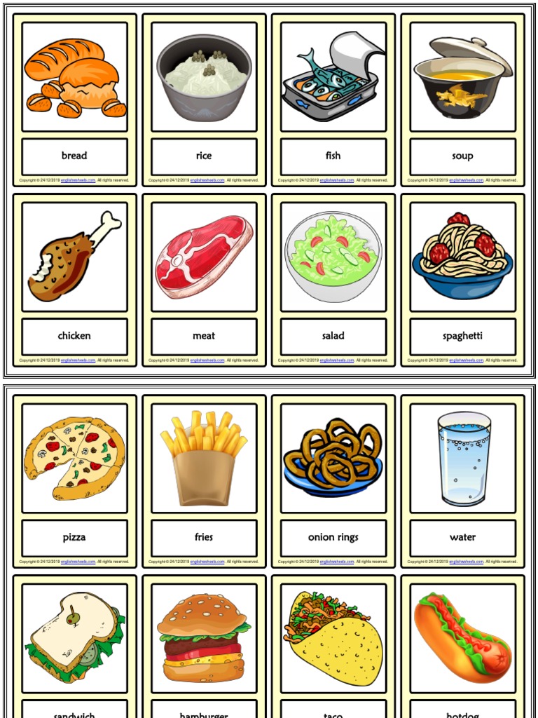 Food and Drinks Vocabulary Esl Printable Learning Cards For Kids | PDF ...