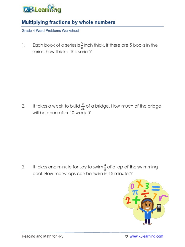 Multiplying Fractions by Whole Numbers Word Problems Worksheet3 | PDF