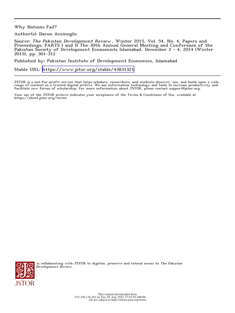 Economists on Why Nations Fail | PDF | Economics | Economic Growth