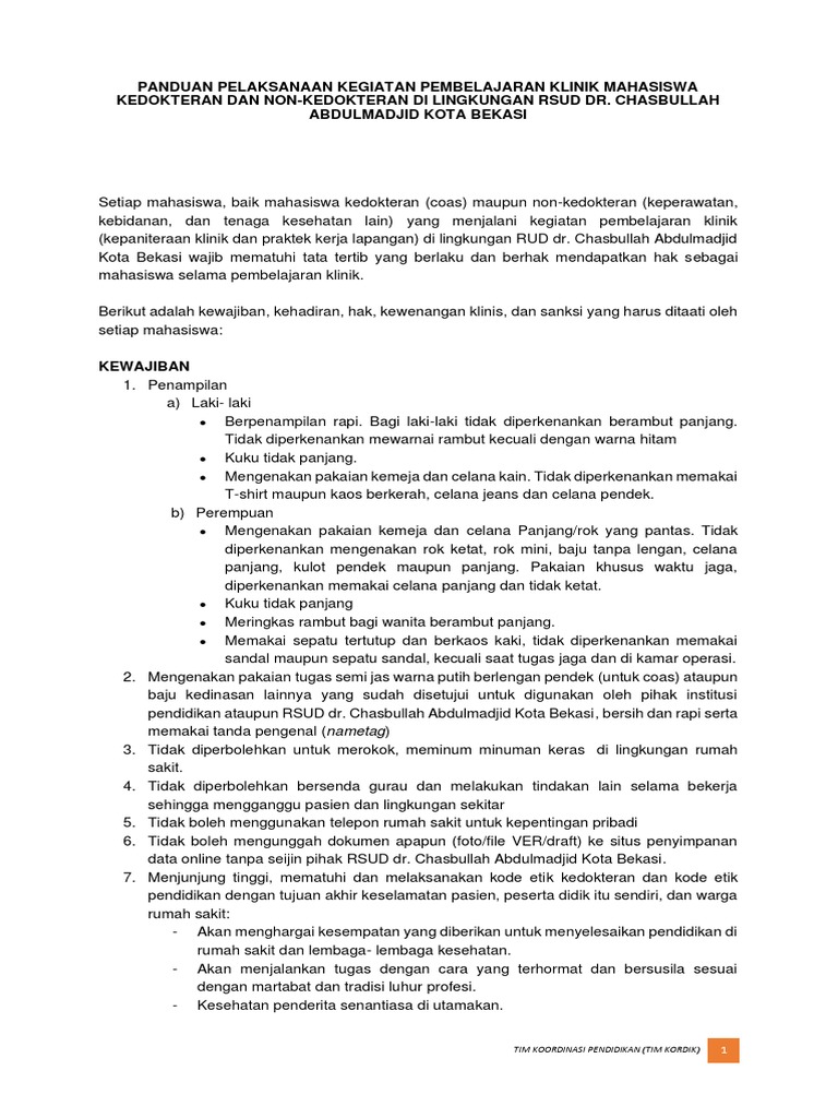 Tata Tertib Pembelajaran Klinik Rsud Cam | PDF | Kesehatan Holistik