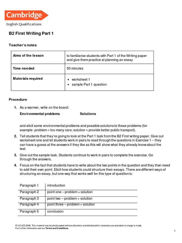 Cambridge English b2 First Writing Part 1 | PDF