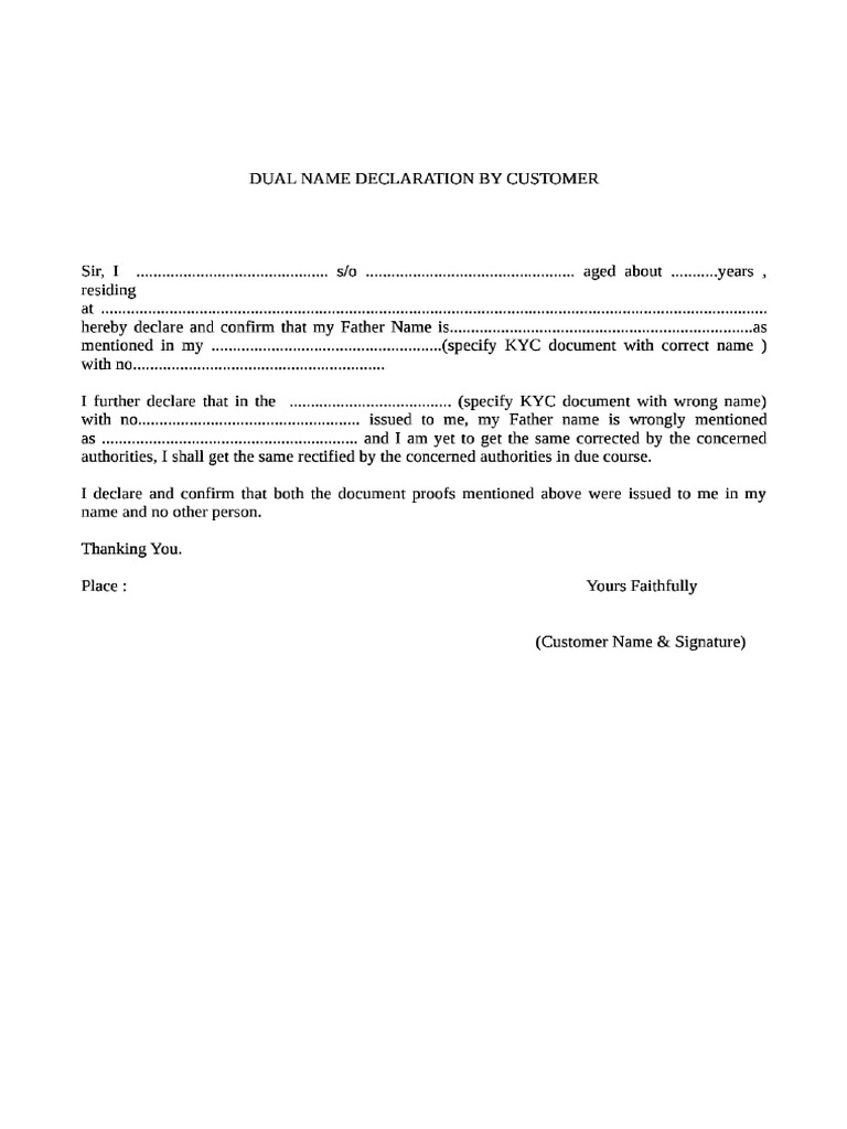 Dual Father Name Declaration | PDF