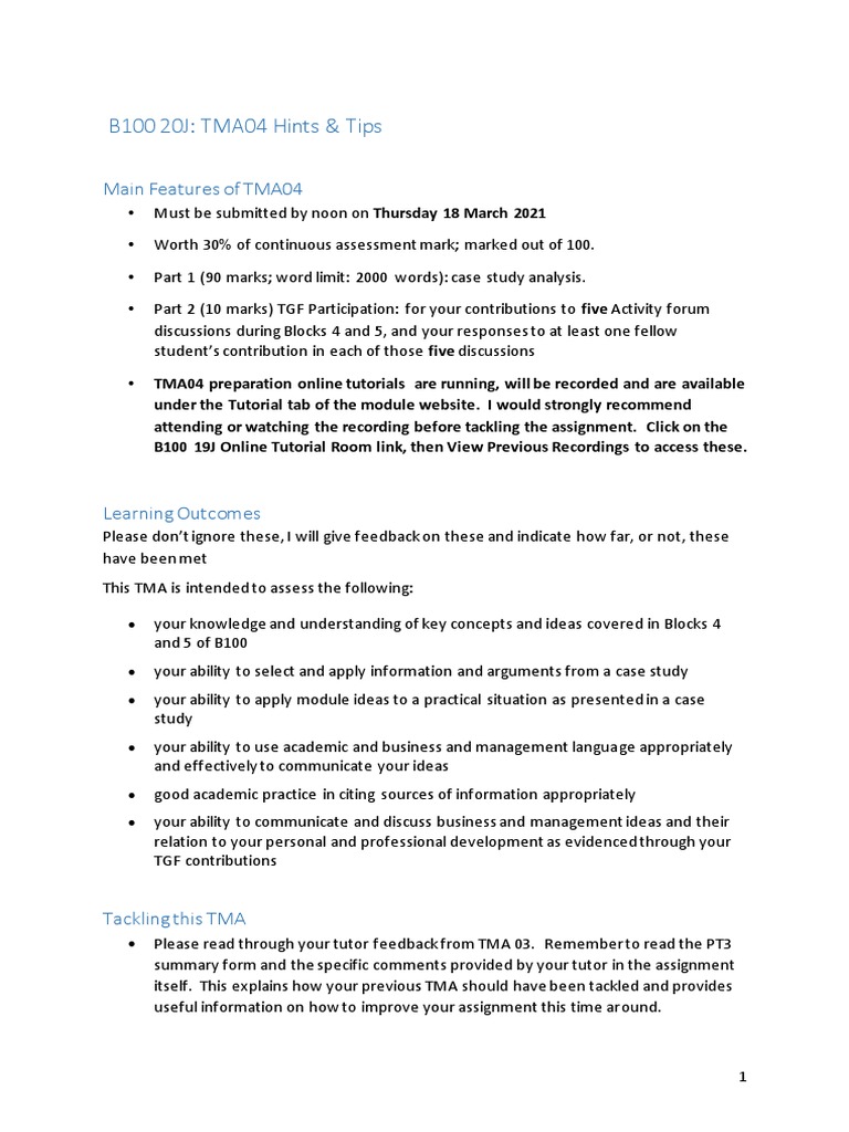 B100 TMA04 Guide for Students | PDF