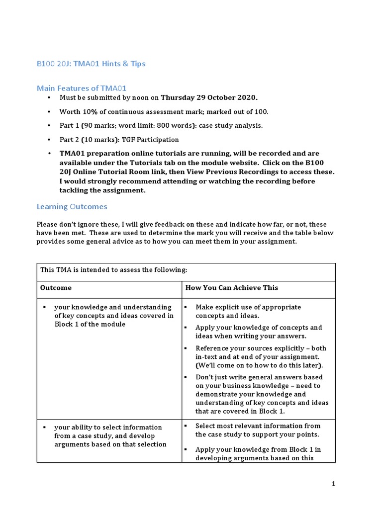 B100 20J TMA01 Hints-Tips | PDF