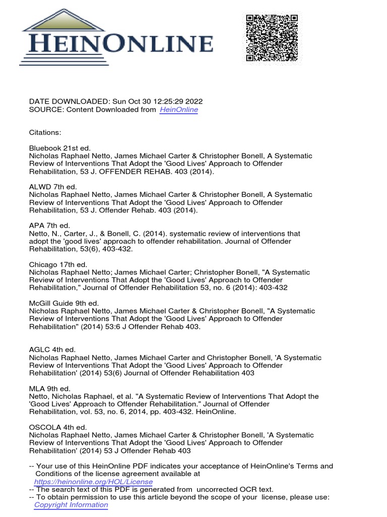 A Systematic Review of Interventions That Adopt The "Good Lives ...