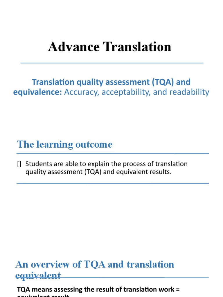 Translation Quality Assessment Overview | PDF | Translations | Sentence ...