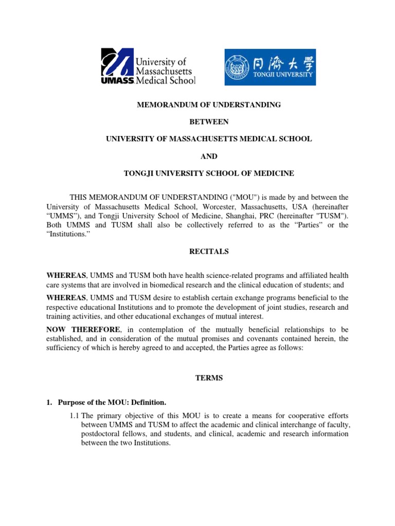 2011-0517-mou_umms-tongji_both-signed | PDF | Insurance | Employment