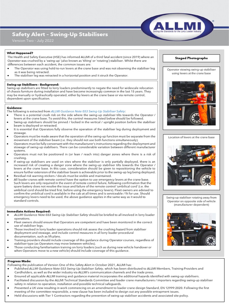 Safety Alert - Swing-Up Stabilisers: Version Two - July 2022 | PDF ...