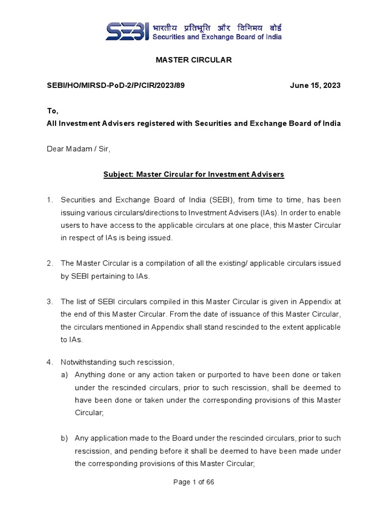 Master Circular for Investment Advisers | PDF