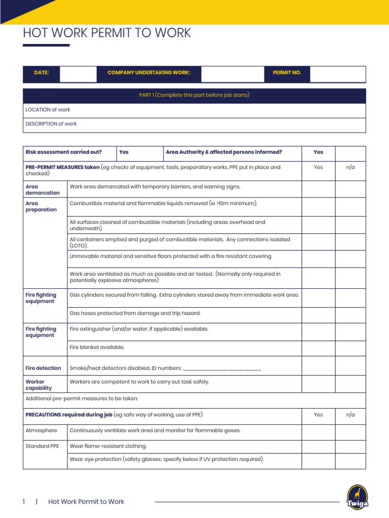 Hot Work Permit To Work | PDF | Fires | Personal Protective Equipment
