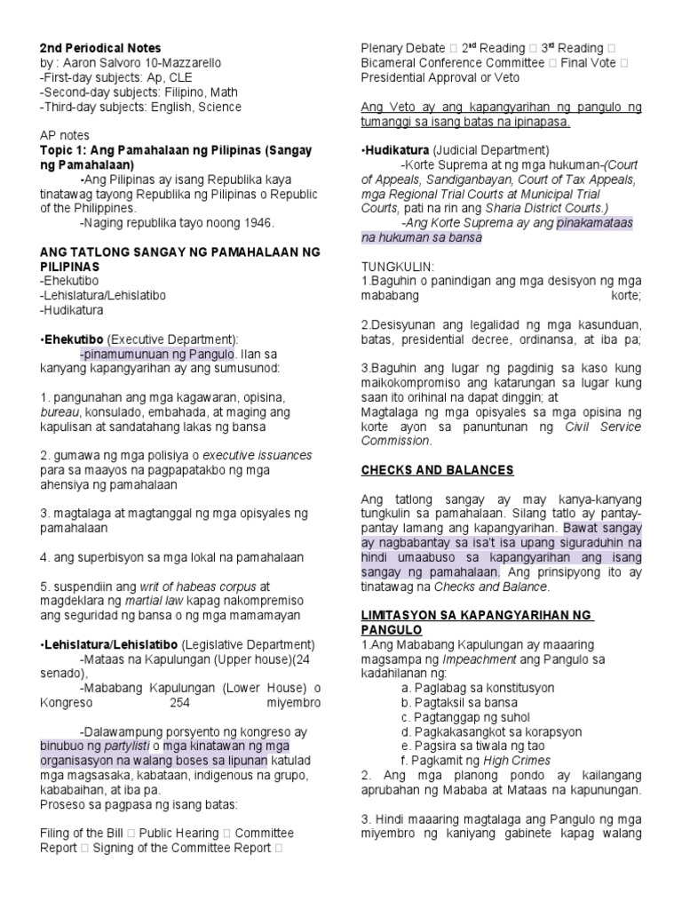 2nd Quarter AP and CLE Periodical Notes First Day by Ey Eyron | PDF