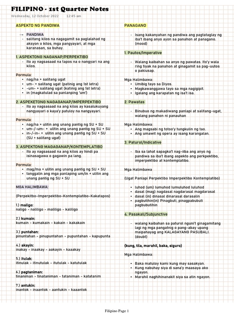 1st Quarter - Filipino | PDF