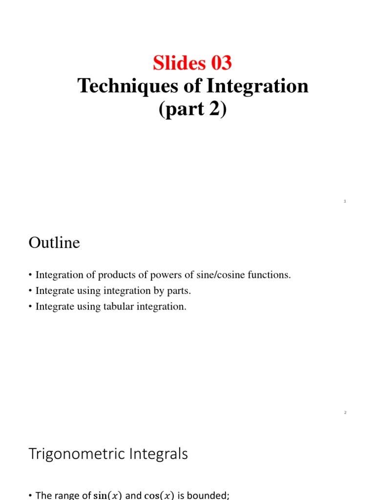 21SMAT310 - Slides03 - Techniques of Integration - Part 2 | PDF