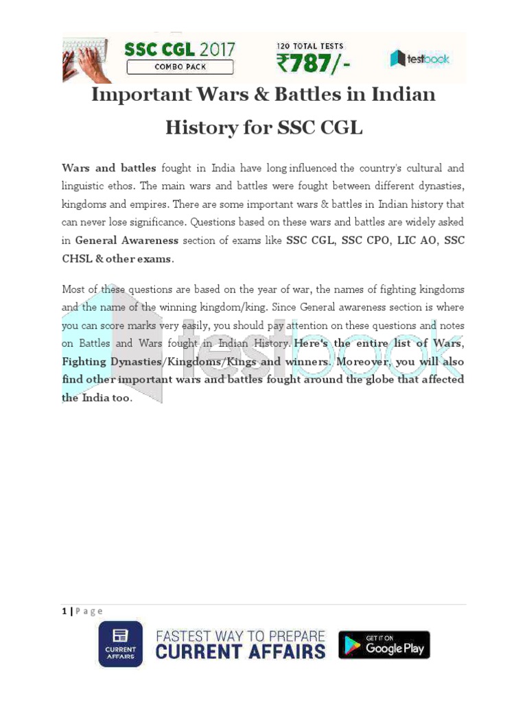 Key Battles in Indian History for SSC | PDF | South Asia