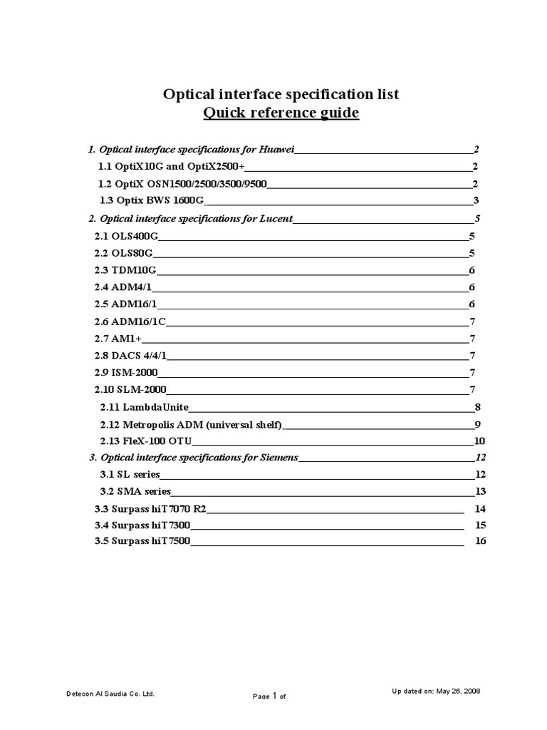 Optical Interface Specifications | PDF | Decibel | Wavelength Division ...