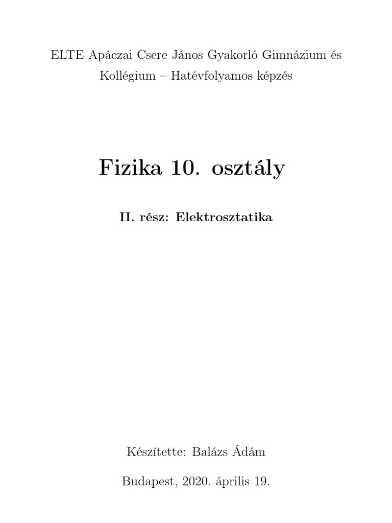 Fizika 10 Elektrosztatika | PDF