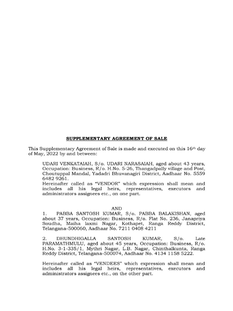 Supplementary Agreement | PDF
