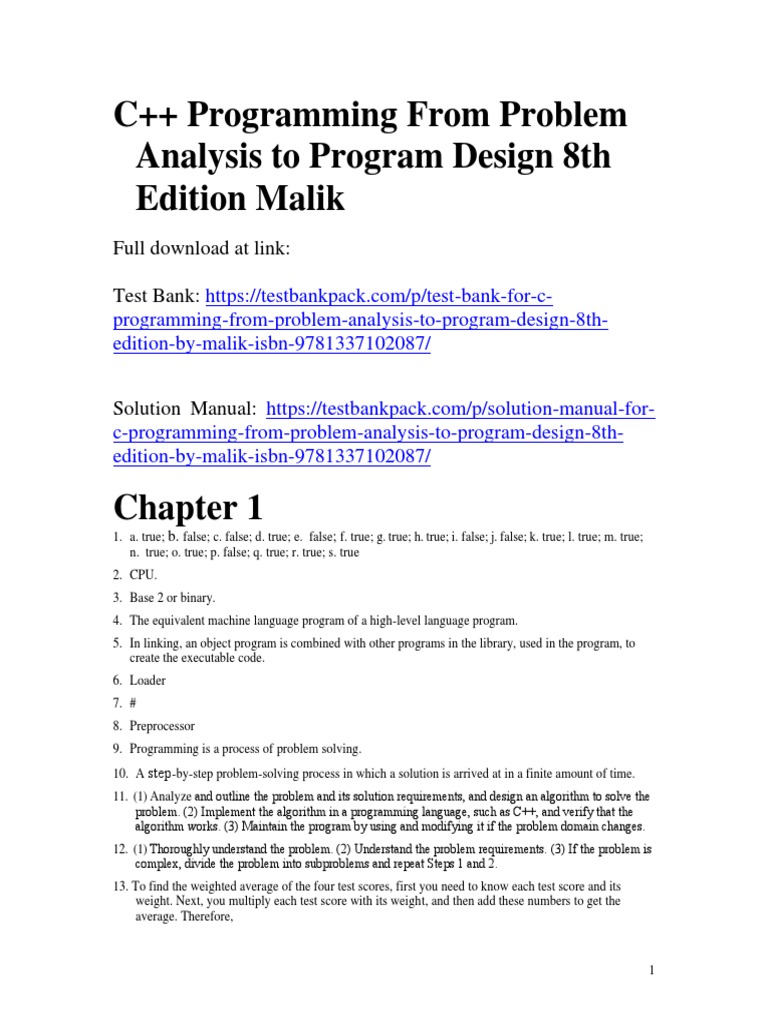 C Programming From Problem Analysis To Program Design 8th Edition Malik Solutions Manual 1 2435