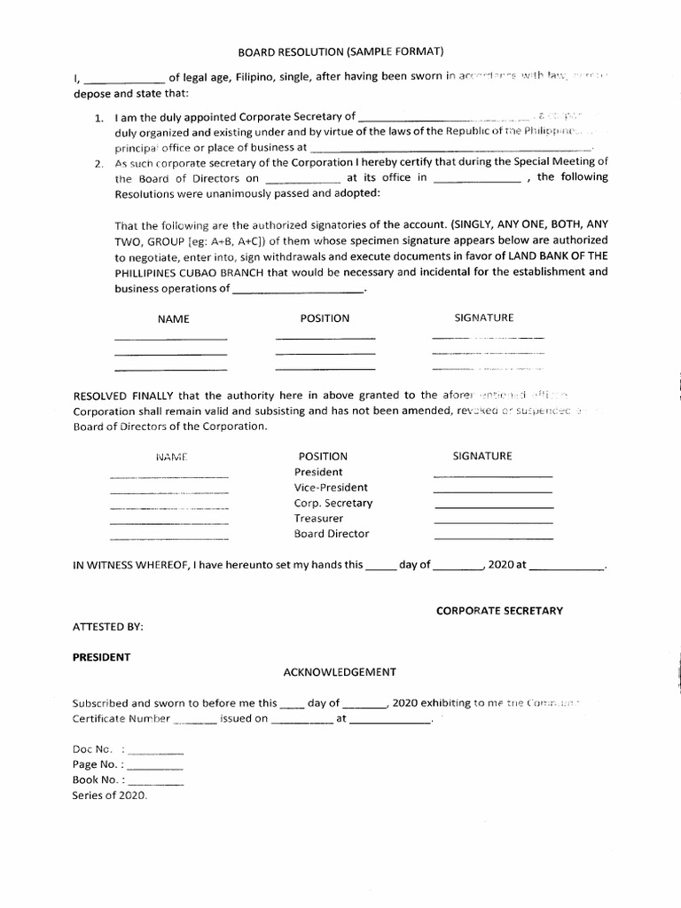 Board Reso (Sample Format) | PDF
